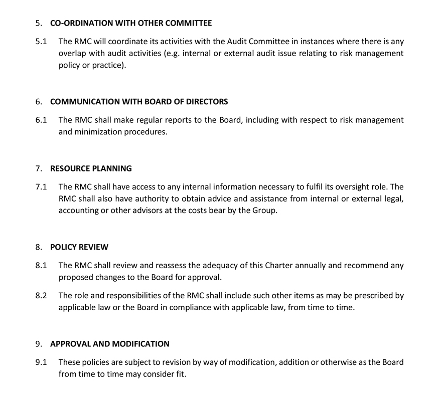 Terms of Reference of The Risk Management Committee – SHH GROUP